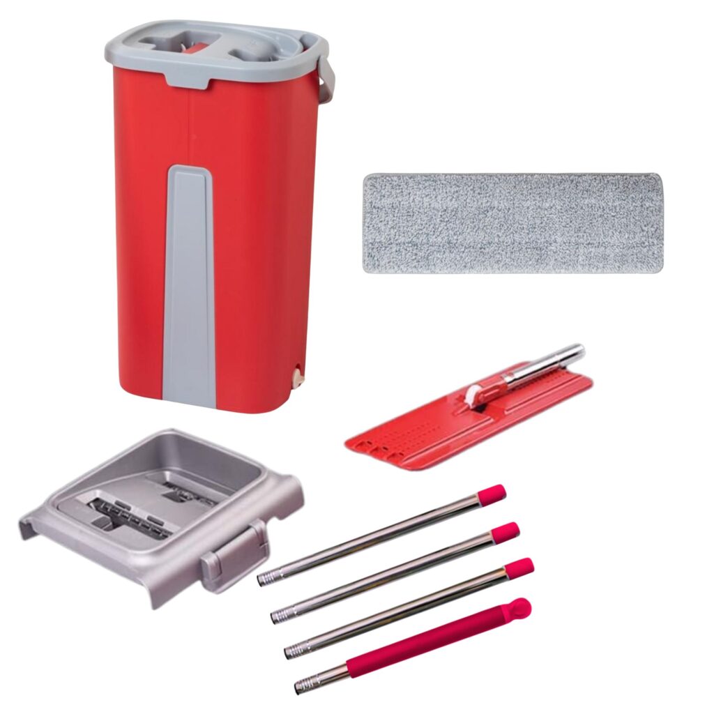 Balde Cuadrado con Mopa Rojo 7 Litros - Triple Clean