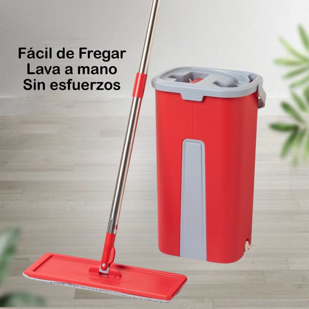 Balde Cuadrado con Mopa Rojo 7 Litros - Triple Clean